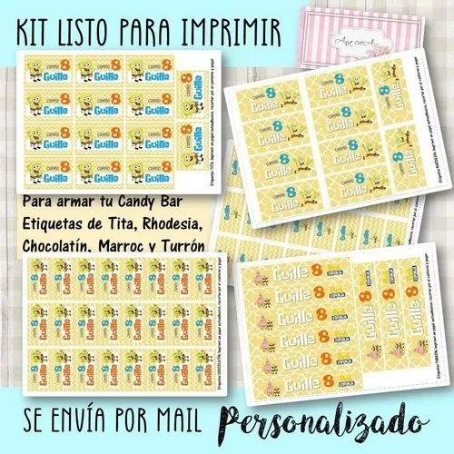 Candy Bar Mini Kit Imprimible Bob Esponja Mod1 Cumpleaños 550 En Rosario Santa Fe