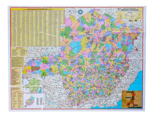 Novo Mapa De Minas Gerais Político Rodoviário Gigante R 22 Em