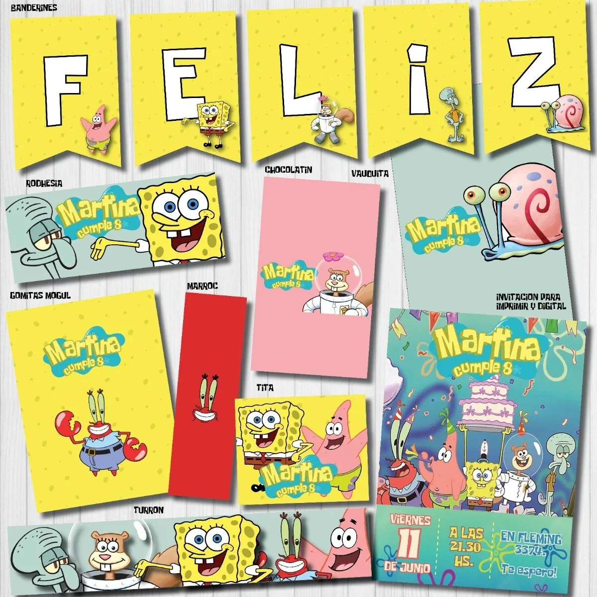 Kit Imprimible De Bob Esponja Para Candy Bar Mebuscar Argentina