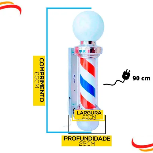 Barber Pole Poste De Barbeiro Luminária Giratória Mebuscar Brasil