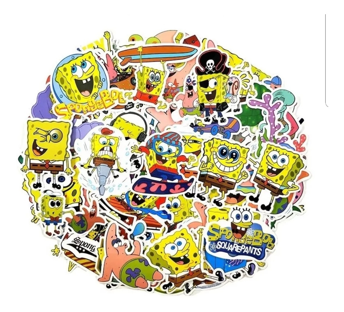 Bob Esponja 100 Calcomanias Stickers Pvc Contra Agua Mercadolibre