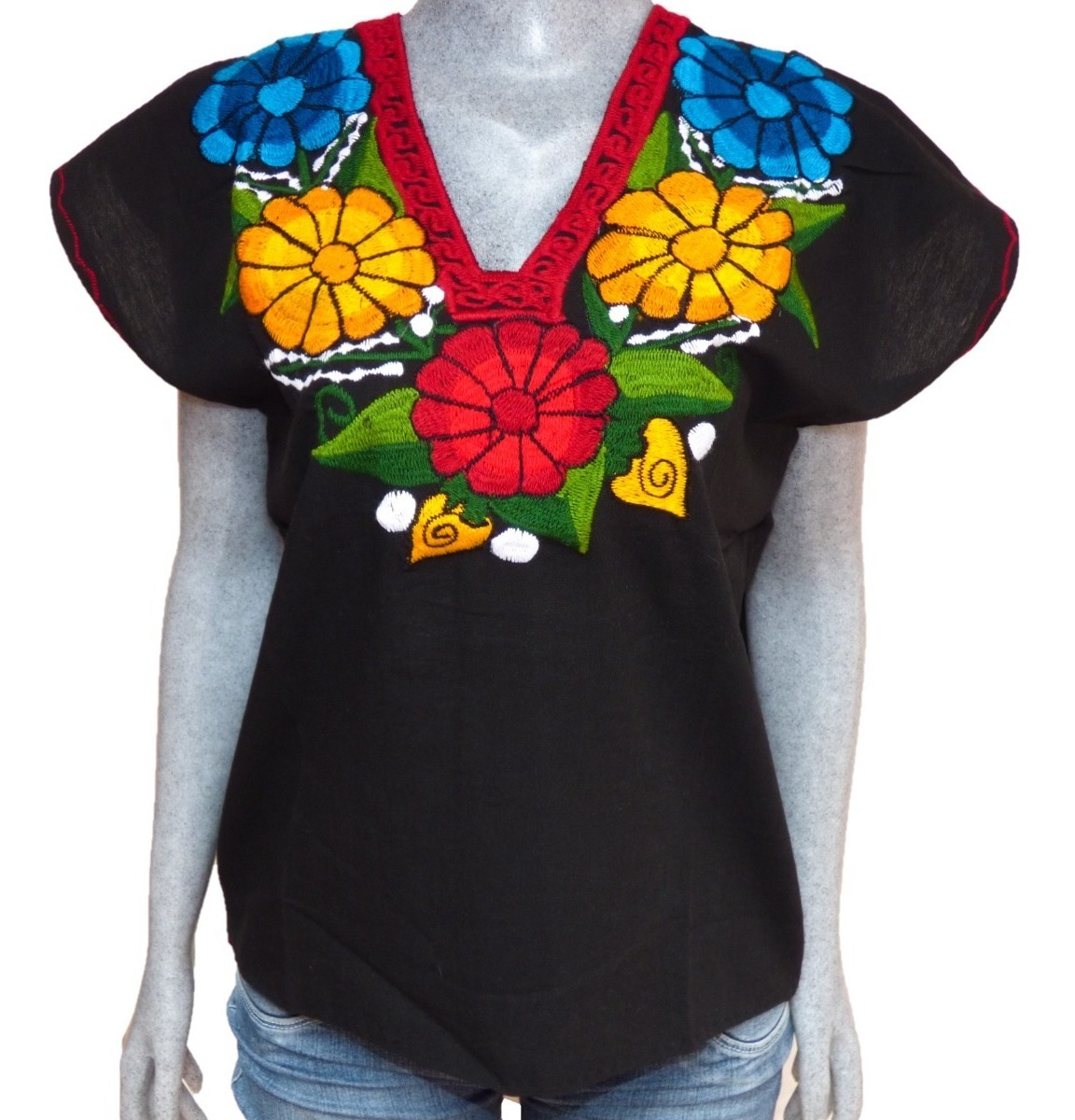 Blusas Bordadas De Chiapas S Y M Negras Zinacantán Nfj Meses Sin Intereses