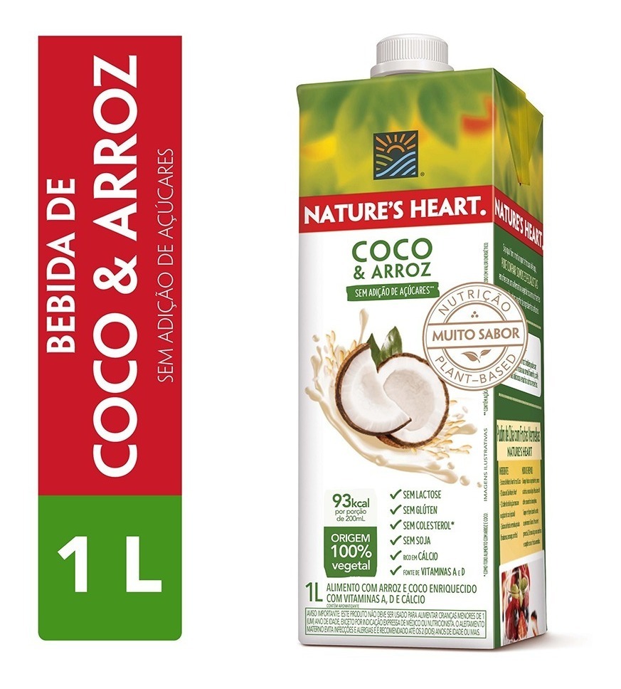 2x Bebida De Coco And Arroz Sem Açúcar Natures Heart 1l Mercadolivre