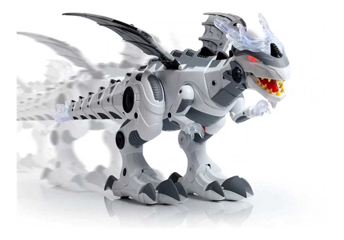 Dragão Dragon Robô Dinossaur Anda Bate Asas Fumaça Som Luzes Mercado
