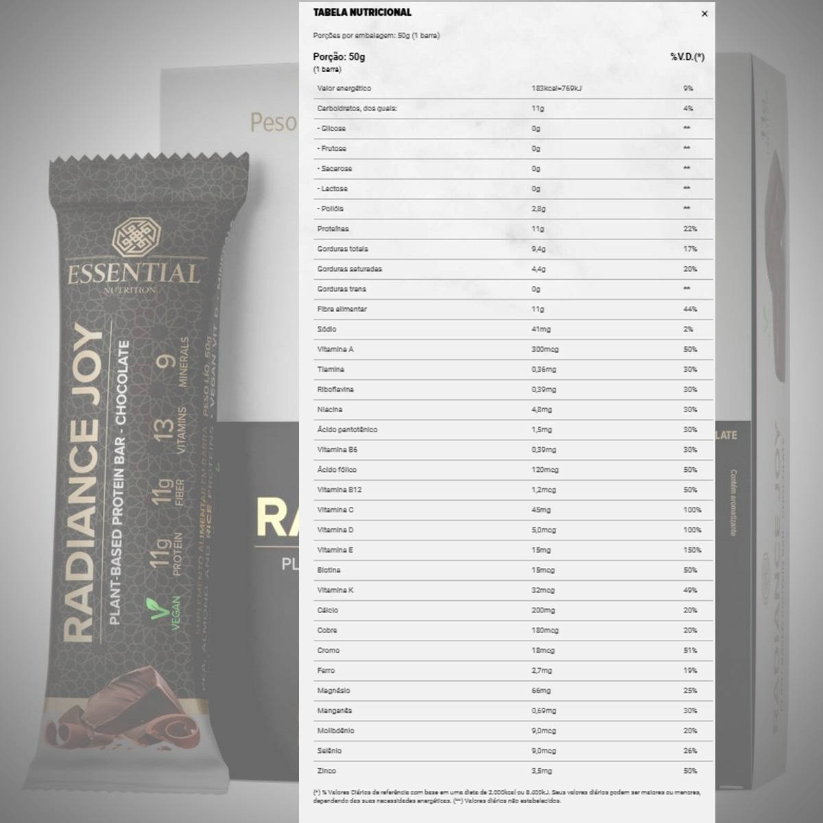 Radiance Joy Barra Vegana 8 Unid 50g (400g) Essential | Frete grátis Radiance Joy Barra Vegana 8 Unid 50g (400g) Essential | Frete grátis