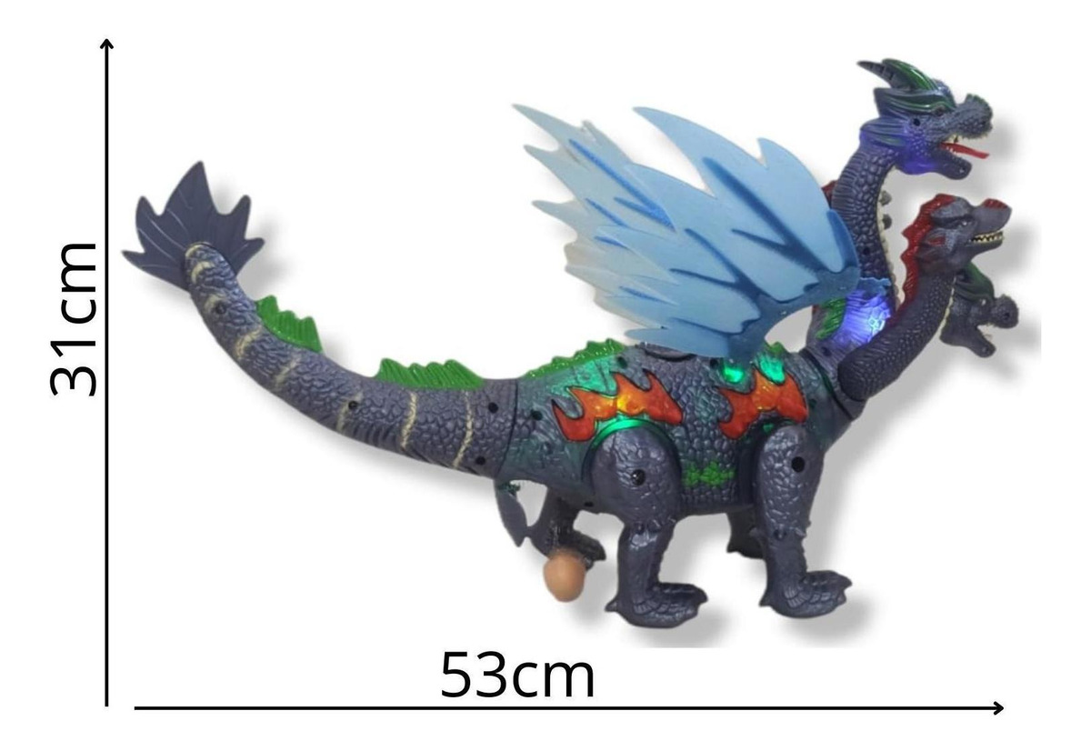 Dragão De Brinquedo Grande 4 Cabeças Som Luzes Solta Ovos Frete Grátis