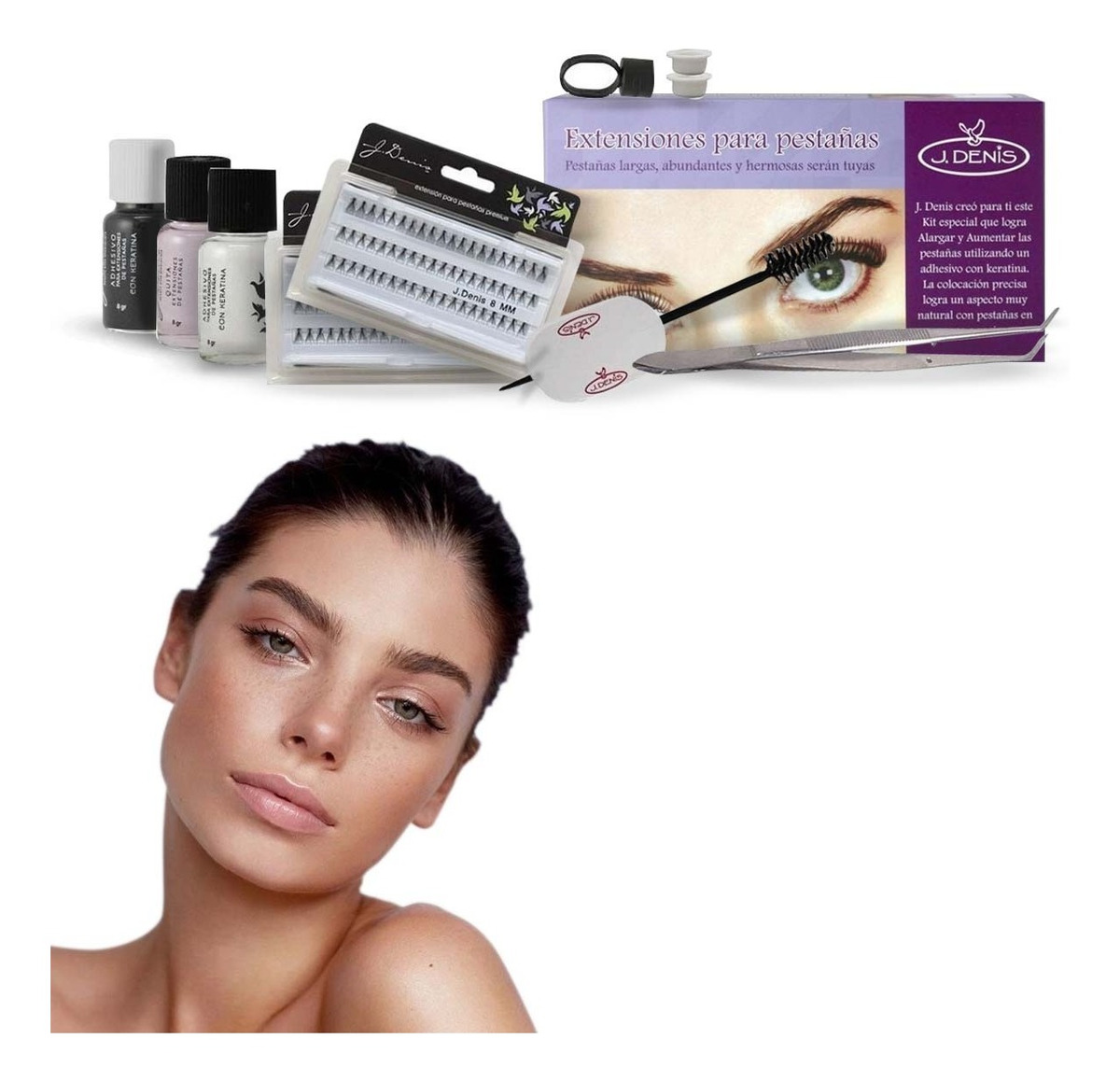 Kit Extensiones De Pestañas J Denis Incluye Cepillo Y Pinzas