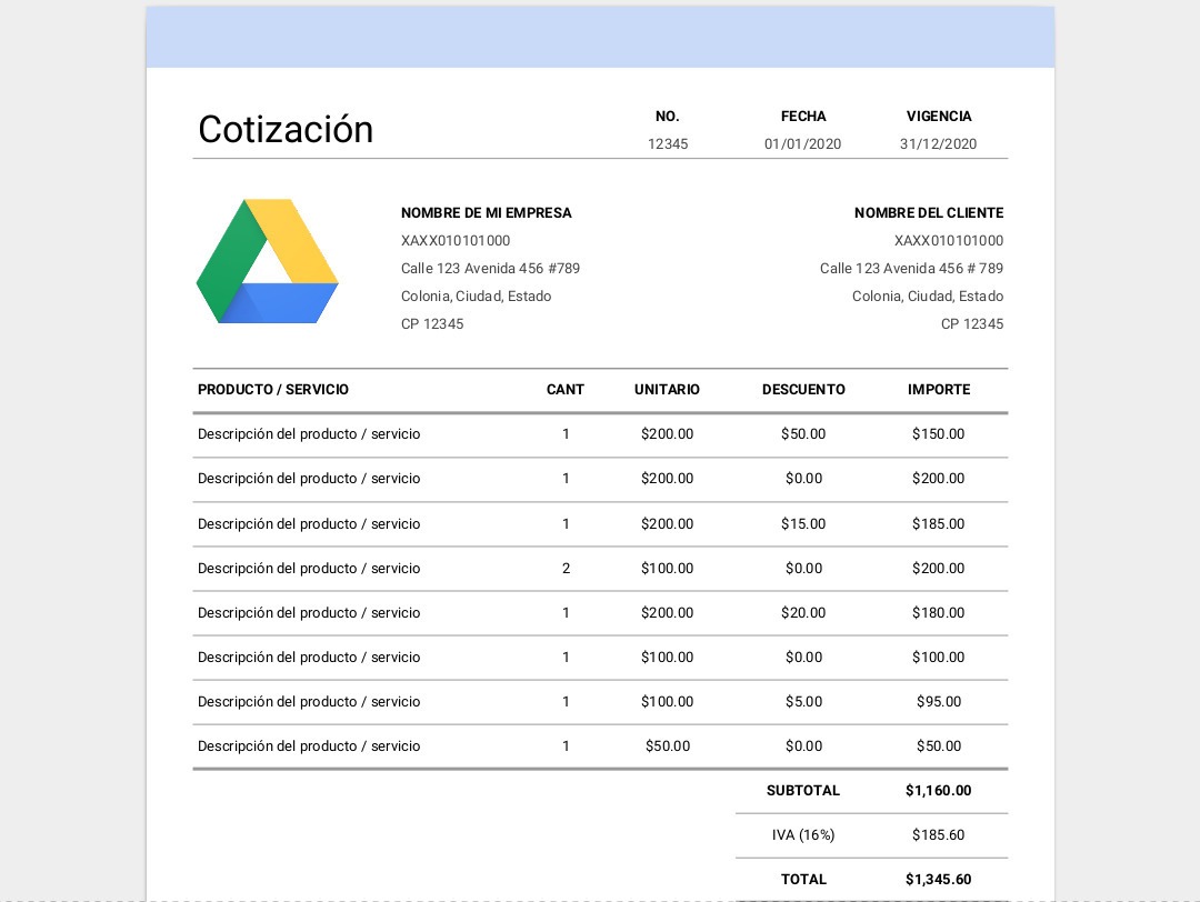 Plantilla Para Cotizaciones - Google Sheets - Hoja Calculo | Mercado Libre Plantilla Para Cotizaciones - Google Sheets - Hoja Calculo | Mercado Libre