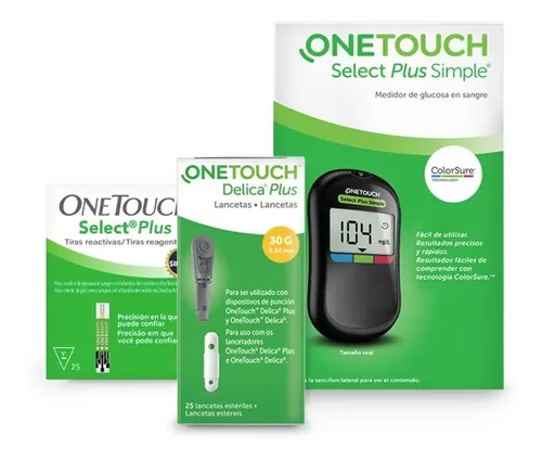 Glucómetro Onetouch Select Plus Simple Color Negro Con 25 Tiras Y 25 ...