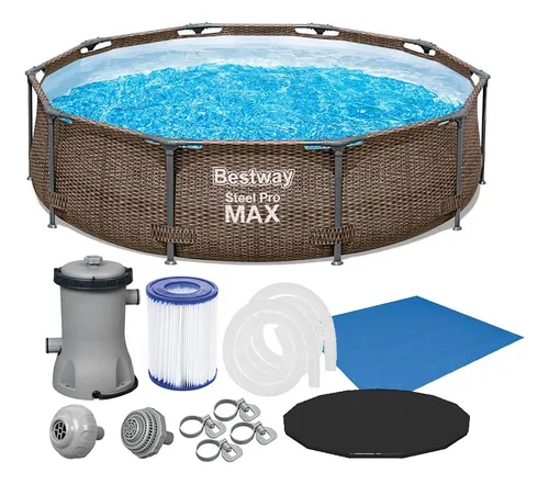Piscina Estrutural 4.678l Deluxe Rattan Completa Bestway Cor Marrom ... Piscina Estrutural 4.678l Deluxe Rattan Completa Bestway Cor Marrom ...
