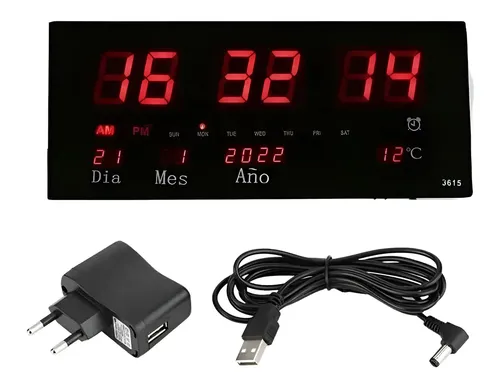 Reloj Mural Digital Led Con Termómetro Y Alarma Melodías. Estructura ...