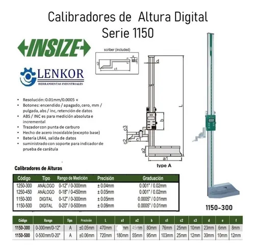 Vernier Calibrador De Altura Digital 12 Insize 1150 300 Envío Gratis
