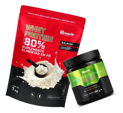 Kit Growth: Whey Protein Concentrado Leite Em Pó 1kg + Creatina ...