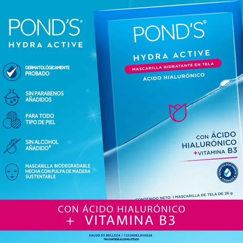 Mascarilla Facial Ponds Hydra Active Ácido Hialurónico 26 G Momento De