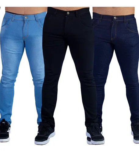 Kit 3 Calça Jeans Masculina Slim Original Elastano Lycra Frete Grátis