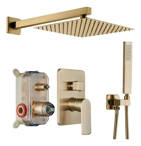 Kit Regadera Led Mezcladora Oro Cuadrada Lluvia Dorado | Meses sin interés Kit Regadera Led Mezcladora Oro Cuadrada Lluvia Dorado | Meses sin interés