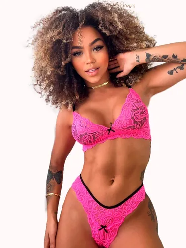 Kit 2 Conjunto Lingerie Renda Neon Sem Bojo Alça Regulável Escorrega