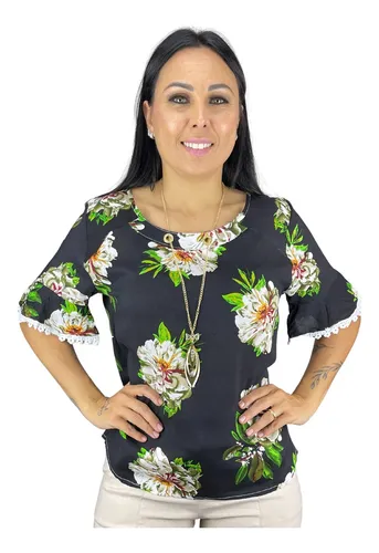 Blusa Bata Feminina Social Manga Curta Soltinha Colar Mercadolivre