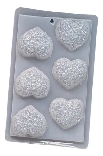 Molde Mediano Jabon Gelatina Corazones Crochet Choco Yeso Meses Sin