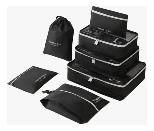 Kit De 7 Bolsas De Viaje Práctico Organizador De Maletas Color Negro Mercadolibre