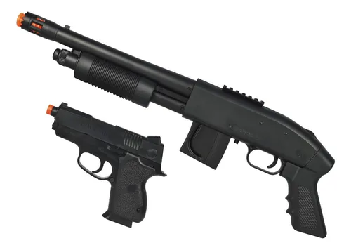 Pistola Airsoft Spring Com Shotgun M590 Cybergun 355 Fps Frete Grátis