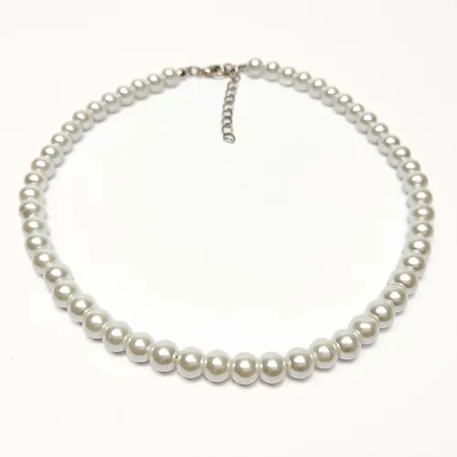 Collar Perlas Marfil Hombre Cuentas 8mm 40 Cm C/alargue