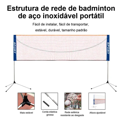 Rede Portátil Multiuso Ajustável Tênis/badminton/vôlei 5 M ...