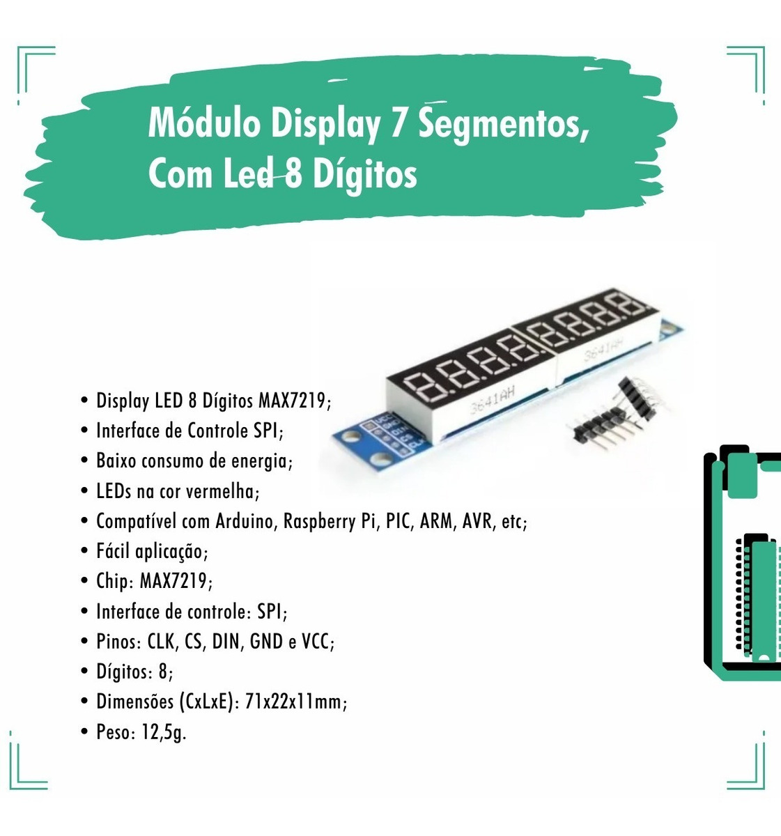 Módulo Display 7 Segmentos Com Led 8 Dígitos Spi Max7219