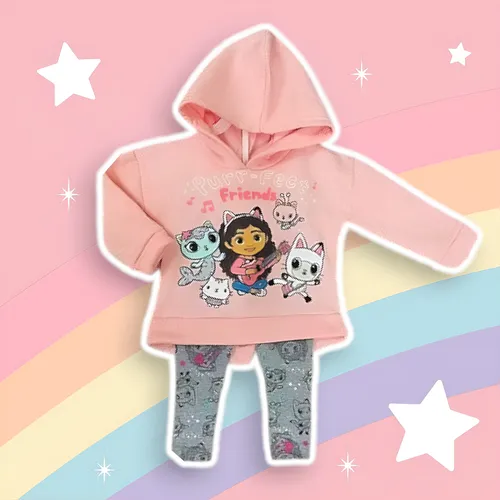 Conjunto Modelo Gabby's Dollhouse Niña Polera + Pantalón Gris Y Rosa 3 ...