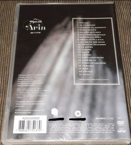 Dvd Djavan Aria Ao Vivo Original Lacrado Ref 17 Parcelamento Sem Juros