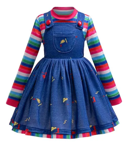 Disfraz De Chucky Para Niñas Pequeñas Con Vestido Superior A Rayas
