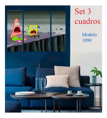 Cuadro Decorativo Bob Esponja Y Patricio Estrella En 3 Pieza Meses
