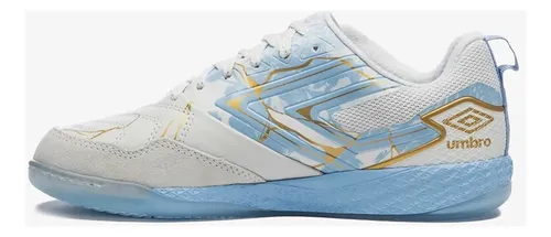 Chuteira Umbro Pro 5 Bump Kintsugi Branco Azul Claro Dourado ...