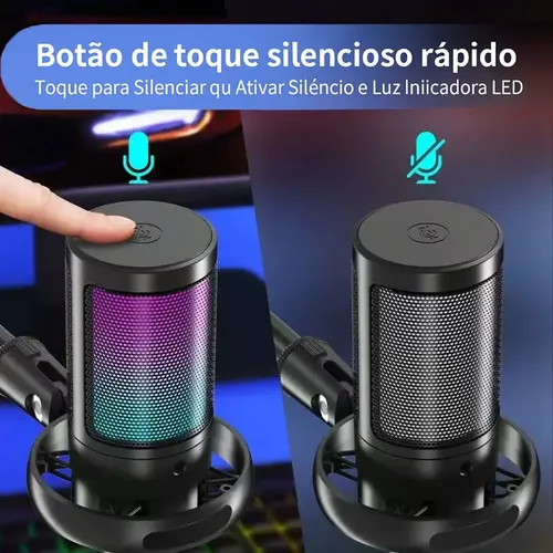 Microfone Condensador Rgb Alta Sensibilidade Usb Gamer Strea | Frete grátis