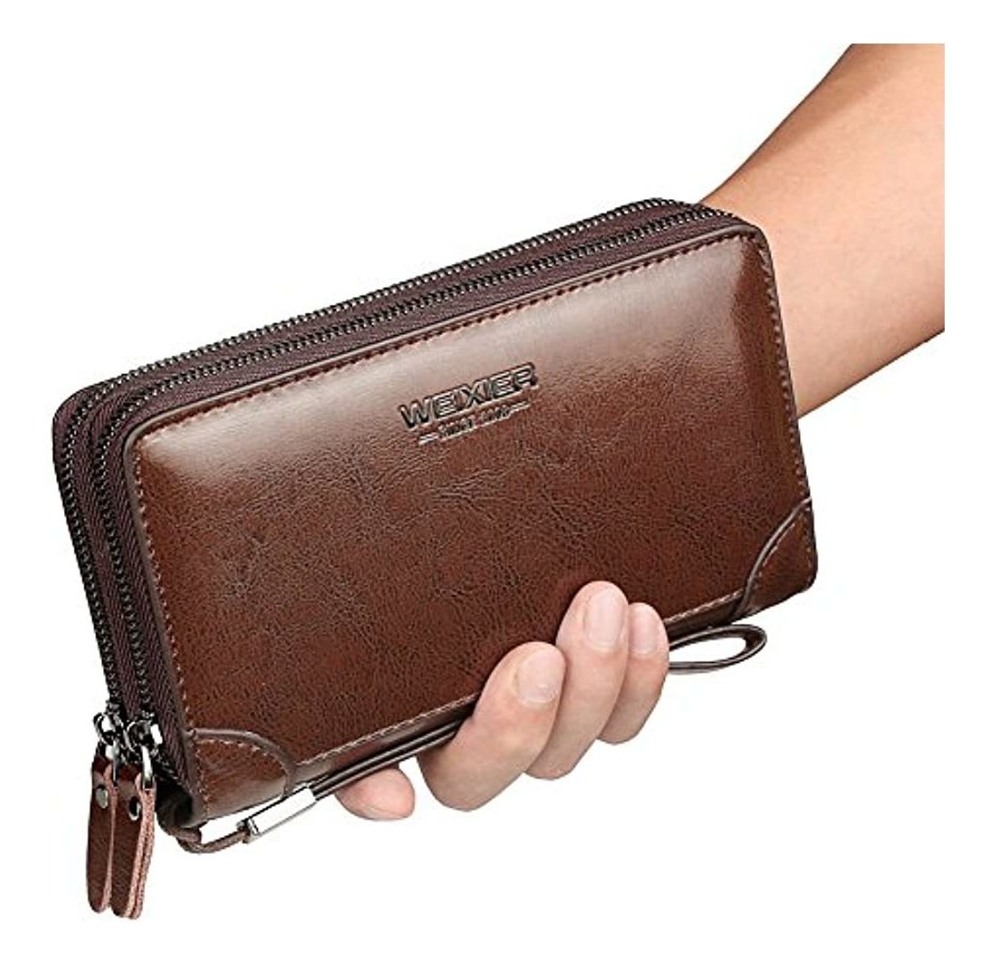 Bolso De Mano Para Hombre Con Cremallera De Piel Larga Mercado Libre