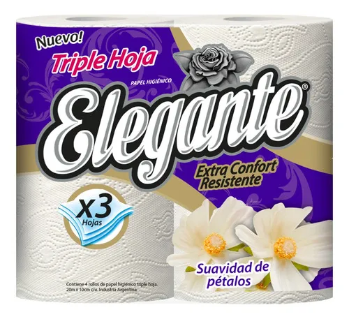Papel Higienico Elegante Triple Hoja 20 Metros X 4 Rollos Extra Confort