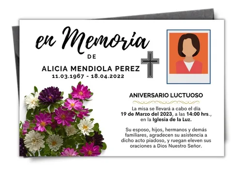 Invitación Esquela Aniversario Luctuoso Imprimible Digital 5 Invitación Esquela Aniversario Luctuoso Imprimible Digital 5
