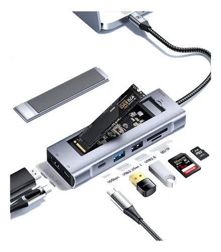 Hub Ssd Nvme Sata 8 Em 1 Macbook Pc Usb C Hdmi 4k 10gps Case ...