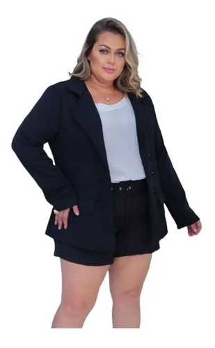 Blazer Plus Size Feminino Forrado Com Botões Na Frente Parcelamento