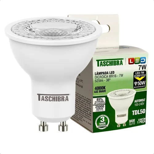Lâmpada De Led Dicróica Mr16 Tdl 50 7w Gu10 Taschibra Mercadolivre