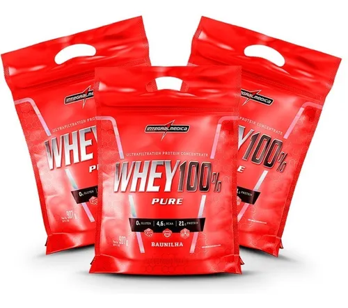 3x Whey Protein 100 Pure 907gr Refil Integral Médica Frete Grátis