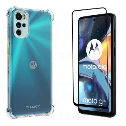 Capa Capinha Anti Impacto Pelicula Vidro 3d Para Moto G22