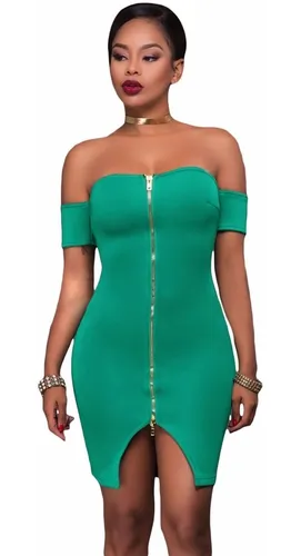 Sexy Vestido Verde Strapless Cierre Frente Antro Moda 22951 Meses Sin