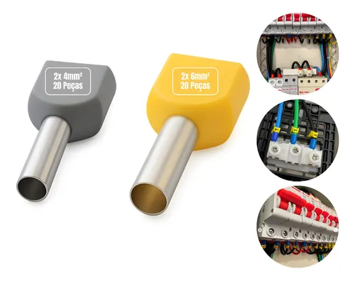 Kit 40 Peças Terminal Tubolar Ilhós Cabo Duplo 2x 4/6mm2 Kit Terminais ...
