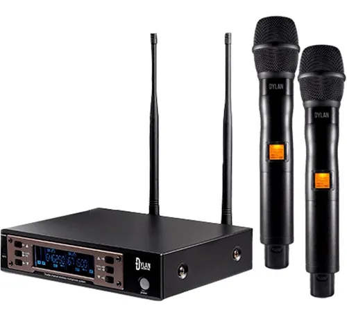 Microfone Sem Fio Duplo Profissional Dylan D-9000S UHF Microfone Sem Fio Duplo Profissional Dylan D-9000S UHF