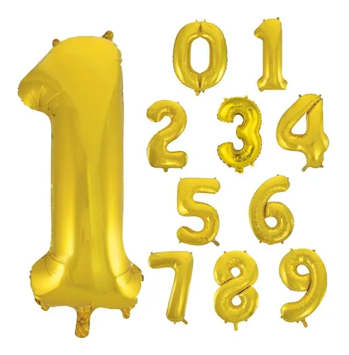 Balão Papel Metalizado Flsjy Metálico Número Ouro 80cm Números 1