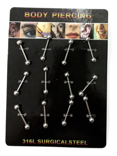 Pack X12 Piercing Barra Lengua Oreja Acero Quirúrgico 316l Pack X12 Piercing Barra Lengua Oreja Acero Quirúrgico 316l