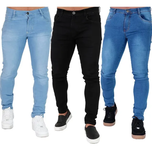 Kit 3 Calça Jeans Sarja Masculina Skinny Slim Lycra Colorida Frete Grátis