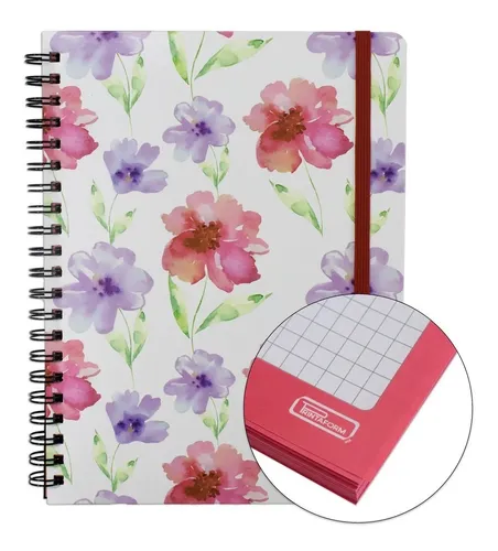 Cuaderno Profesional 100 Hojas Cuadro Chico Pasta Dura Color Floral