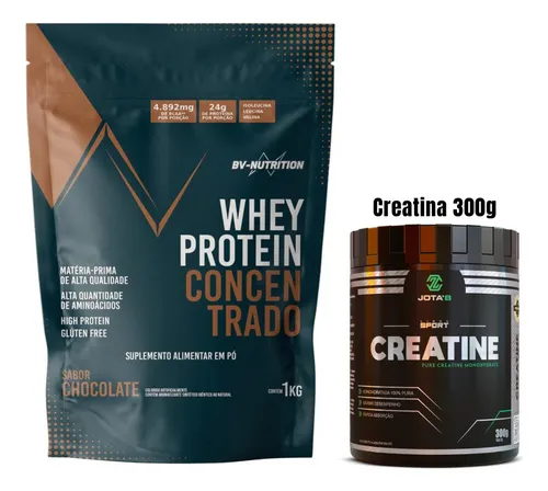 Kit Whey Protein Concentrado Sabores Creatina Pura 300g Sabor Whey